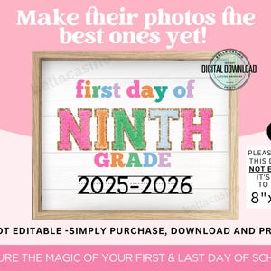 First Day of 9th Grade Printable Sign - Instant Digital Download - Back ...