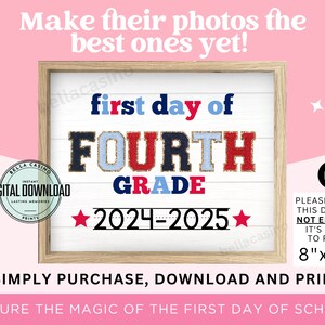 First Day of 4th Grade Sign, First Day of School Sign, Printable 4th ...