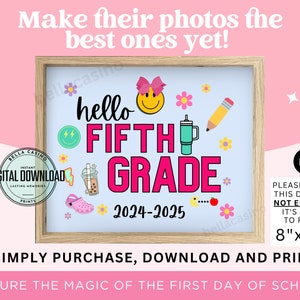 First Day of 5th Grade Sign, First Day of School Sign, Printable 5th ...