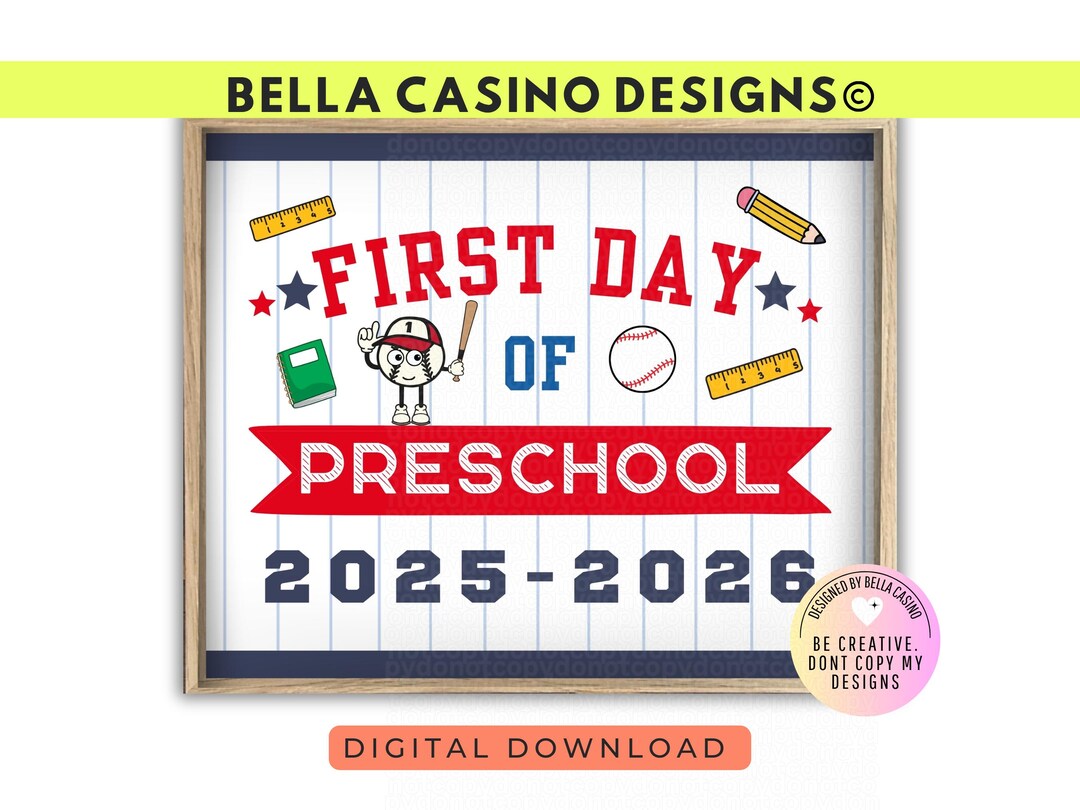 First Day of Preschool Sign Printable, Back to School Photo Prop ...