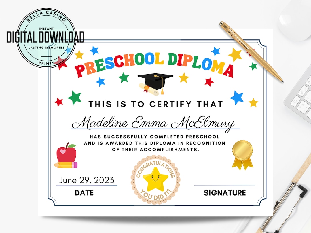 Certificado de graduación de preescolar imprimible, Certificado de ...