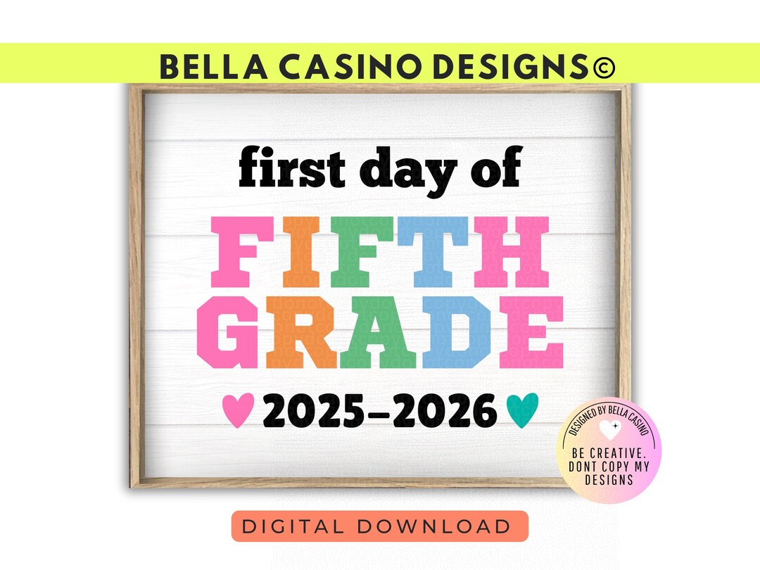 First Day of 5th Grade Sign Printable - Digital Download - Etsy Canada