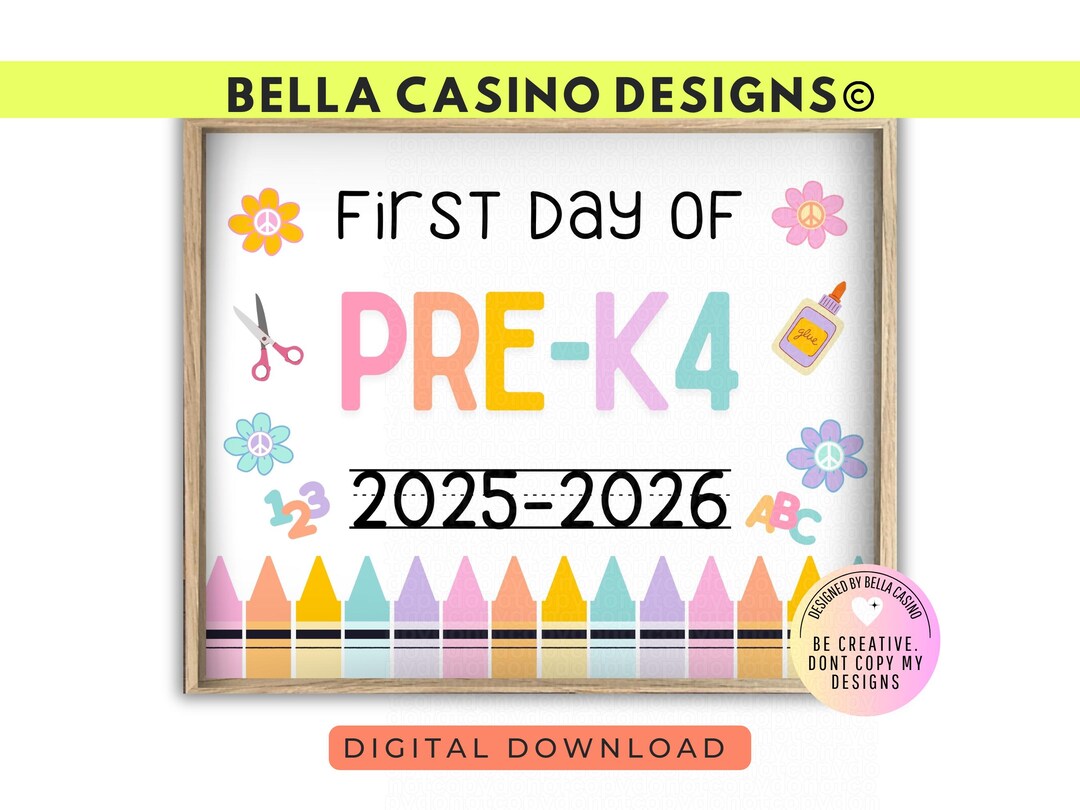 First Day of PREK4 Sign, Printable Digital Download - Etsy