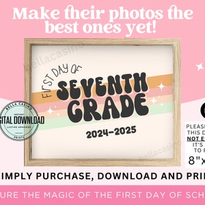 First Day of 7th Grade Sign, First Day of School Sign, Printable 7th ...