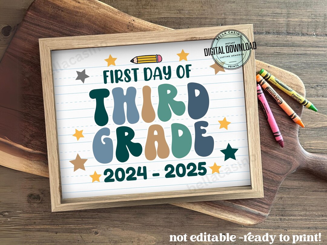 First Day of 3rd Grade Sign, First Day of School Sign, Printable 3rd ...