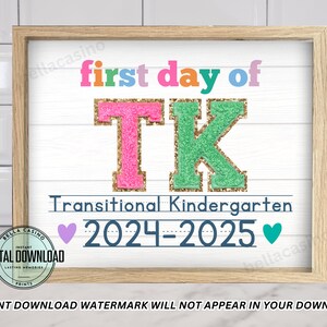 First Day of Transitional Kindergarten Printable Sign - Instant ...