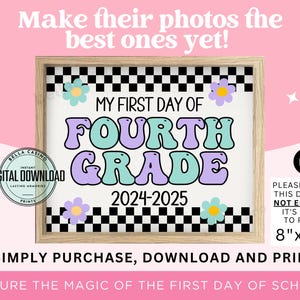 First Day of 4th Grade Sign, First Day of School Sign, Printable 4th ...