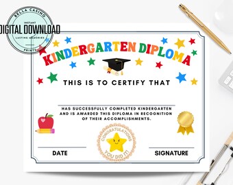 DIY Editable Kindergarten Diploma, Kindergarten Graduation ...