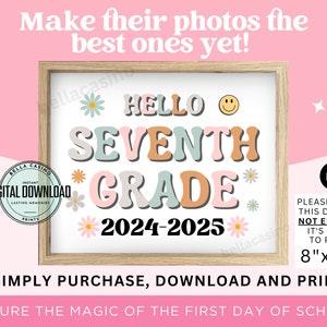 First Day of 7th Grade Sign, First Day of School Sign, Printable 7th ...