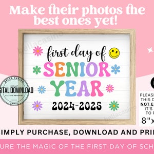 First Day of Senior Year Printable Sign Instant Digital Download Back ...