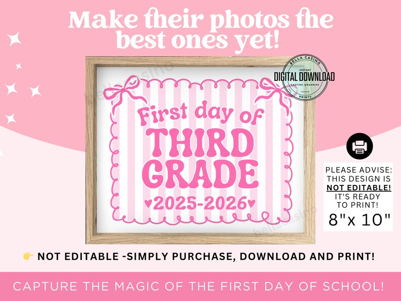 First Day of 3rd Grade Sign, First Day of School Sign, Printable 3rd ...