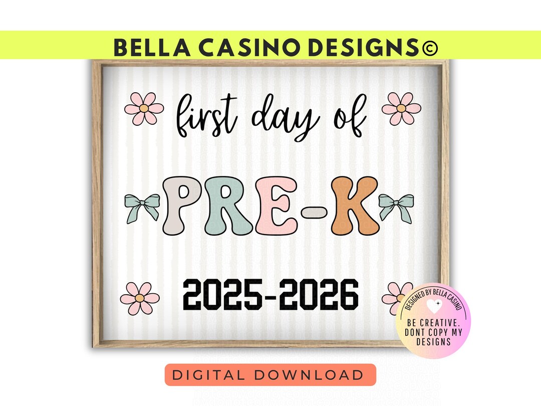 First Day of Pre-k Sign Printable – Back to School Sign for Pre-k – 1st ...