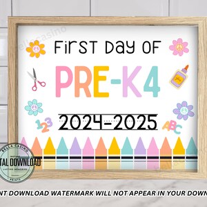 First Day of Pre-k4 Printable Sign Instant Digital Download Back to ...