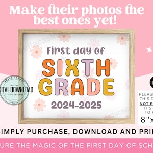 First Day of 6th Grade Sign, First Day of School Sign, Printable 6th ...