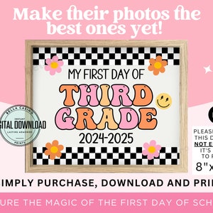 First Day of 3rd Grade Sign, First Day of School Sign, Printable 3rd ...