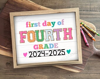 First Day of FOURTH Grade Sign, First Day of School Sign, FOURTH Grade ...