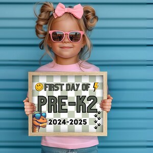 Erster Tag des Pre-K2 Zeichens, Schulanfang Schild, Printable PreK 2 ...
