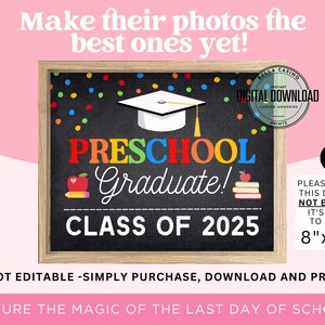 Pre-k Graduate Sign, Last Day of Preschool, Printable Preschool Grad ...