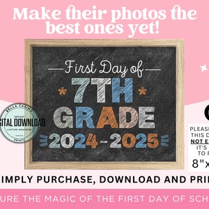 First Day of 7th Grade Sign, First Day of School Sign, Printable 7th ...