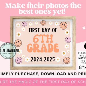 First Day of 6th Grade Sign, First Day of School Sign, Printable 6th ...
