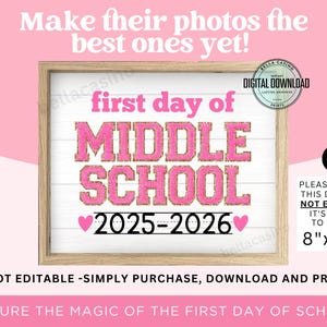 First Day of Middle School Sign, First Day of School Sign, Printable ...