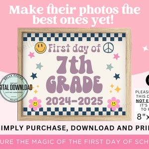 First Day of 7th Grade Sign, First Day of School Sign, Printable 7th ...