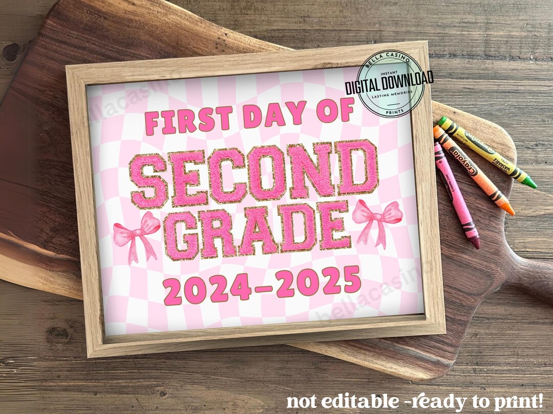 Buy First Day of 2nd Grade Sign Printable Pink Digital Instant Download ...