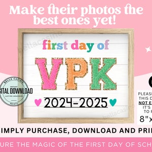 First Day of VPK Grade Sign, First Day of School Sign, Printable VPK ...