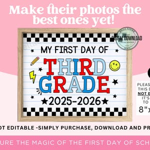 First Day of 3rd Grade Sign – Printable Third Grade School Sign – Back ...