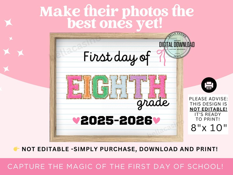 First Day of 8th Grade Sign Printable, Back to School Photo Prop, 8th ...