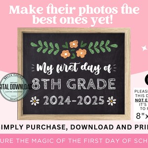 First Day of 8th Grade Printable Sign Instant Digital Download Back to ...