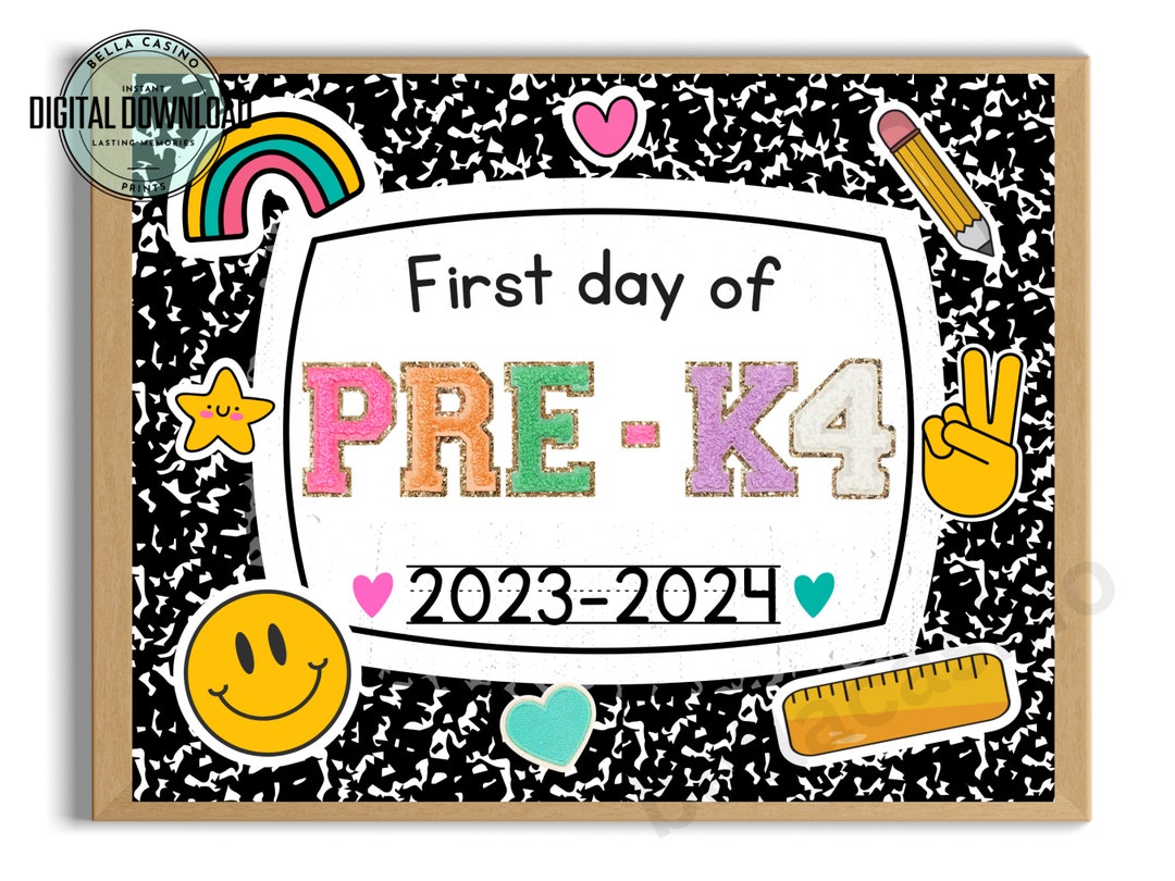 Erster Tag der Pre-K4 Zeichen, First Day of School Zeichen, druckbares ...