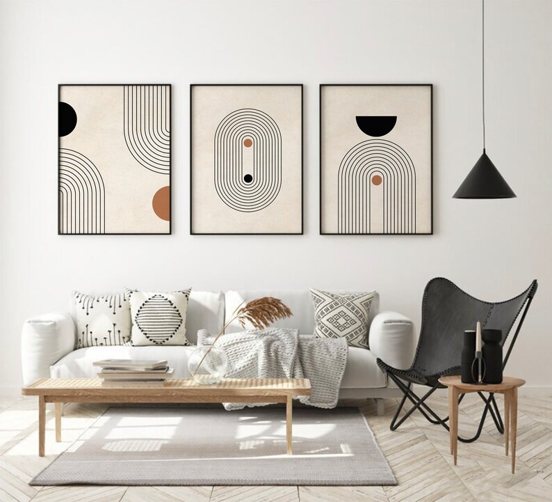 Mid Century Modern Printable Wall Art Set of 3, Neutral Abstract ...