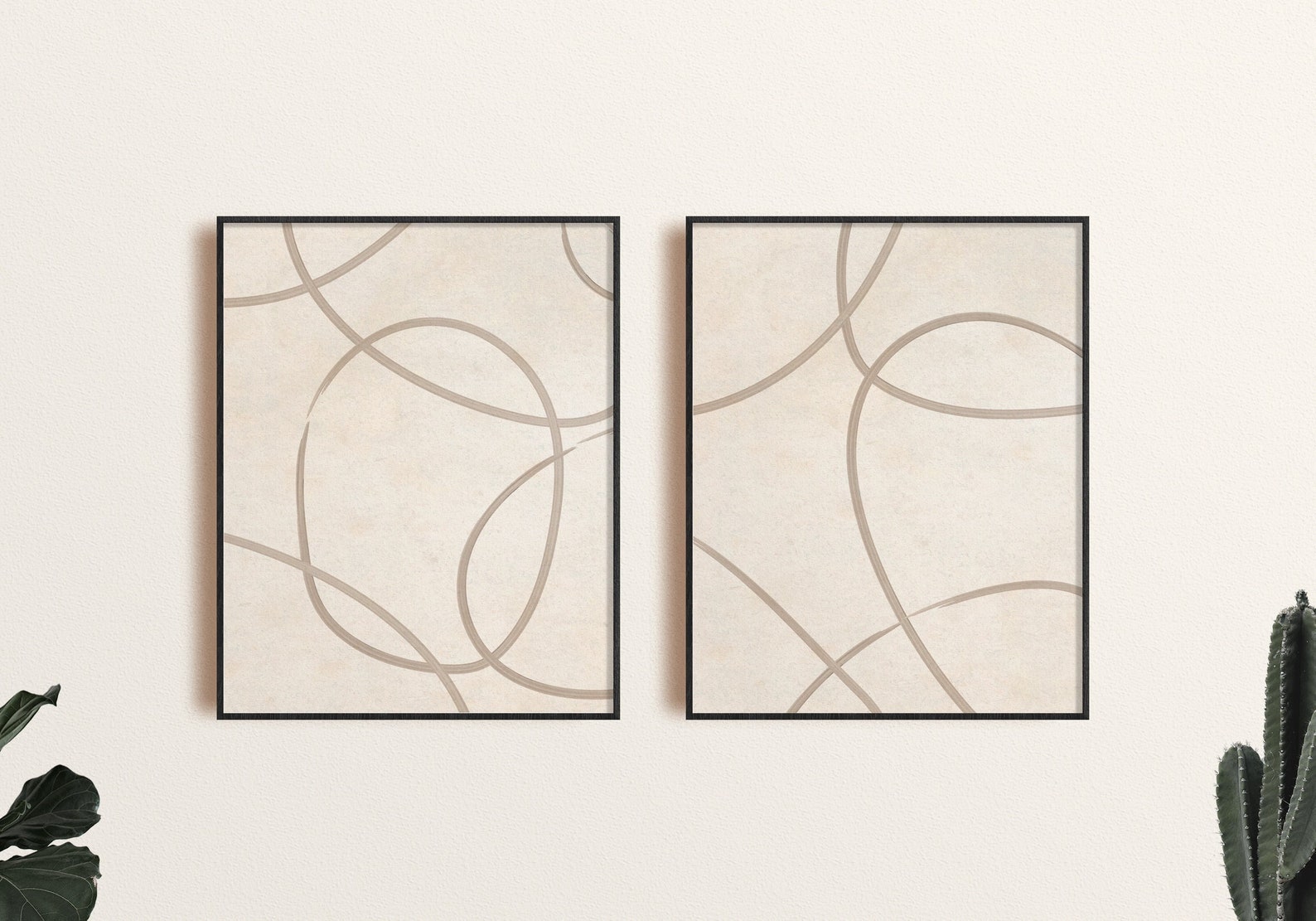 Modern Abstract Wall Art Print Set of 2, Beige Geometric Shapes Art ...