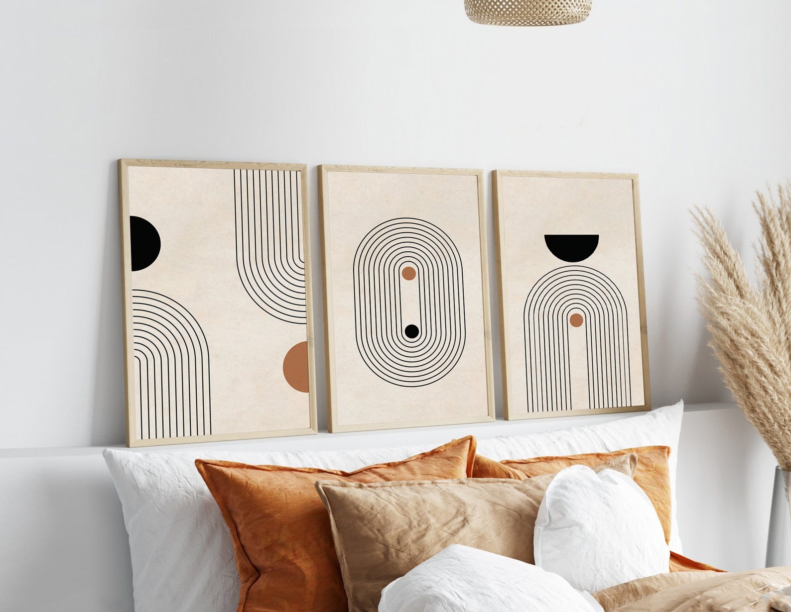 Mid Century Modern Printable Wall Art Set of 3, Neutral Abstract ...