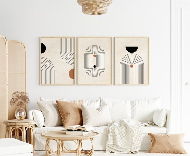 Mid Century Modern Printable Wall Art Set of 3, Neutral Abstract ...