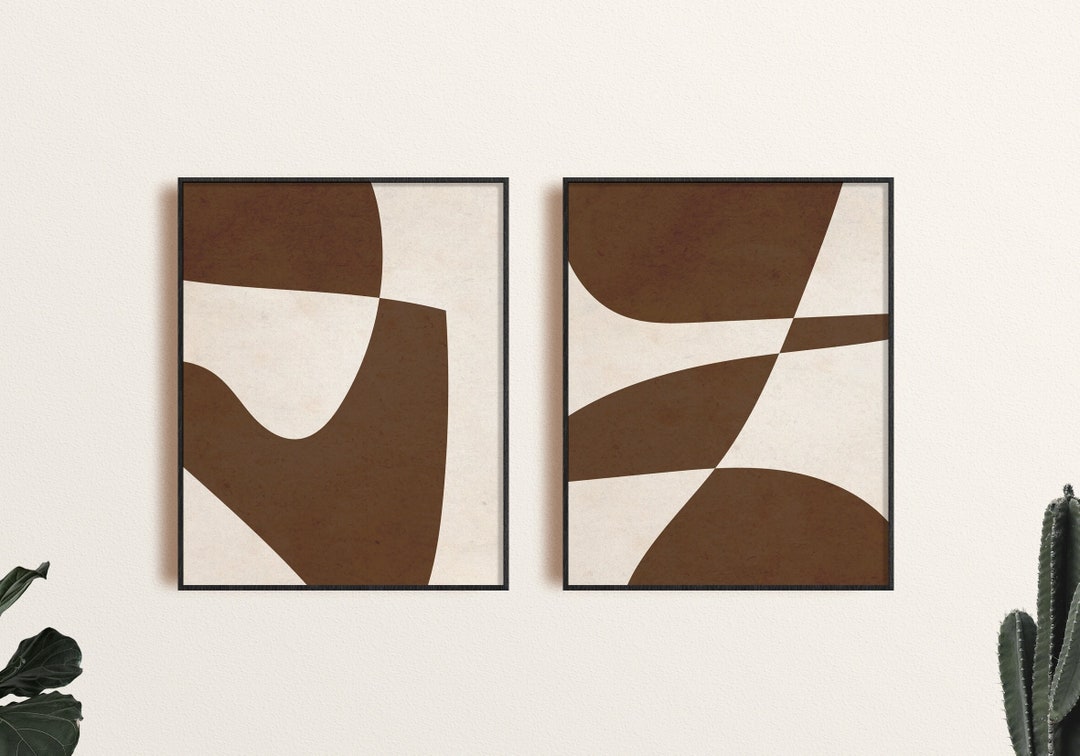 Modern Printable Wall Art Set of 2, Neutral Geometric Shapes Print ...