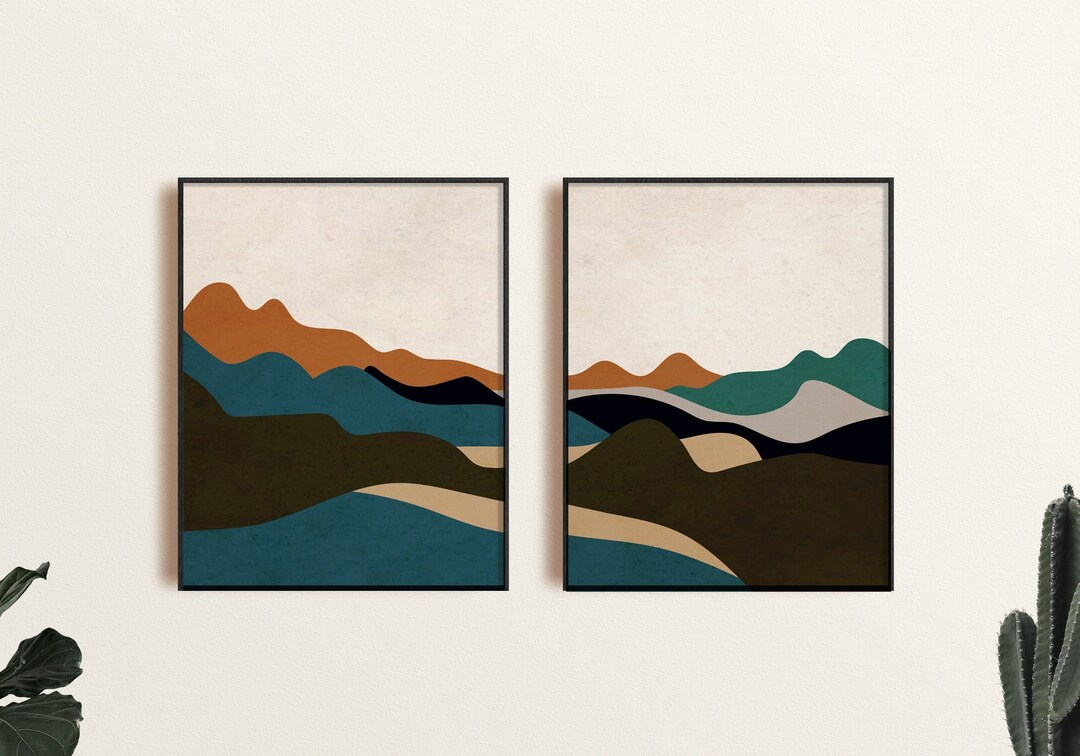 Mountain Wall Art, Nature Art Print, Abstract Mountain Print Set, 2 ...