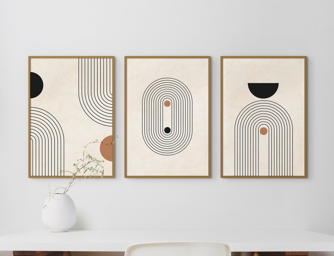Mid Century Modern Printable Wall Art Set of 3, Neutral Abstract ...