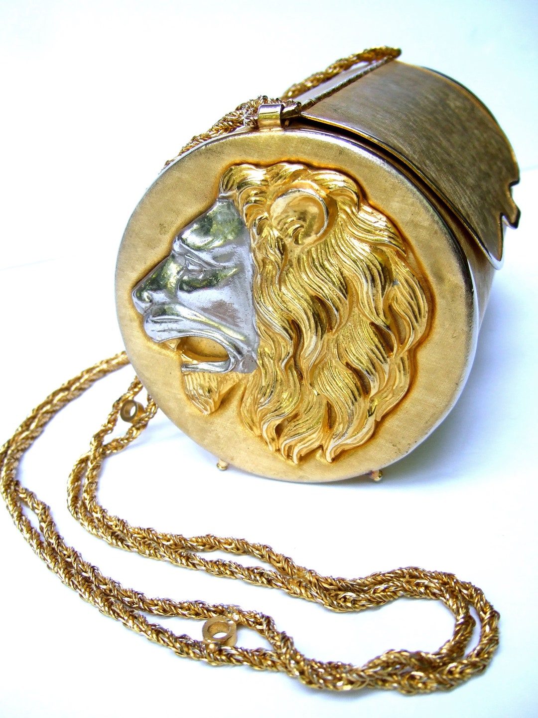 HARRY ROSENFELD Opulent Italian Lion Medallion Gilt Metal Minaudiere ...