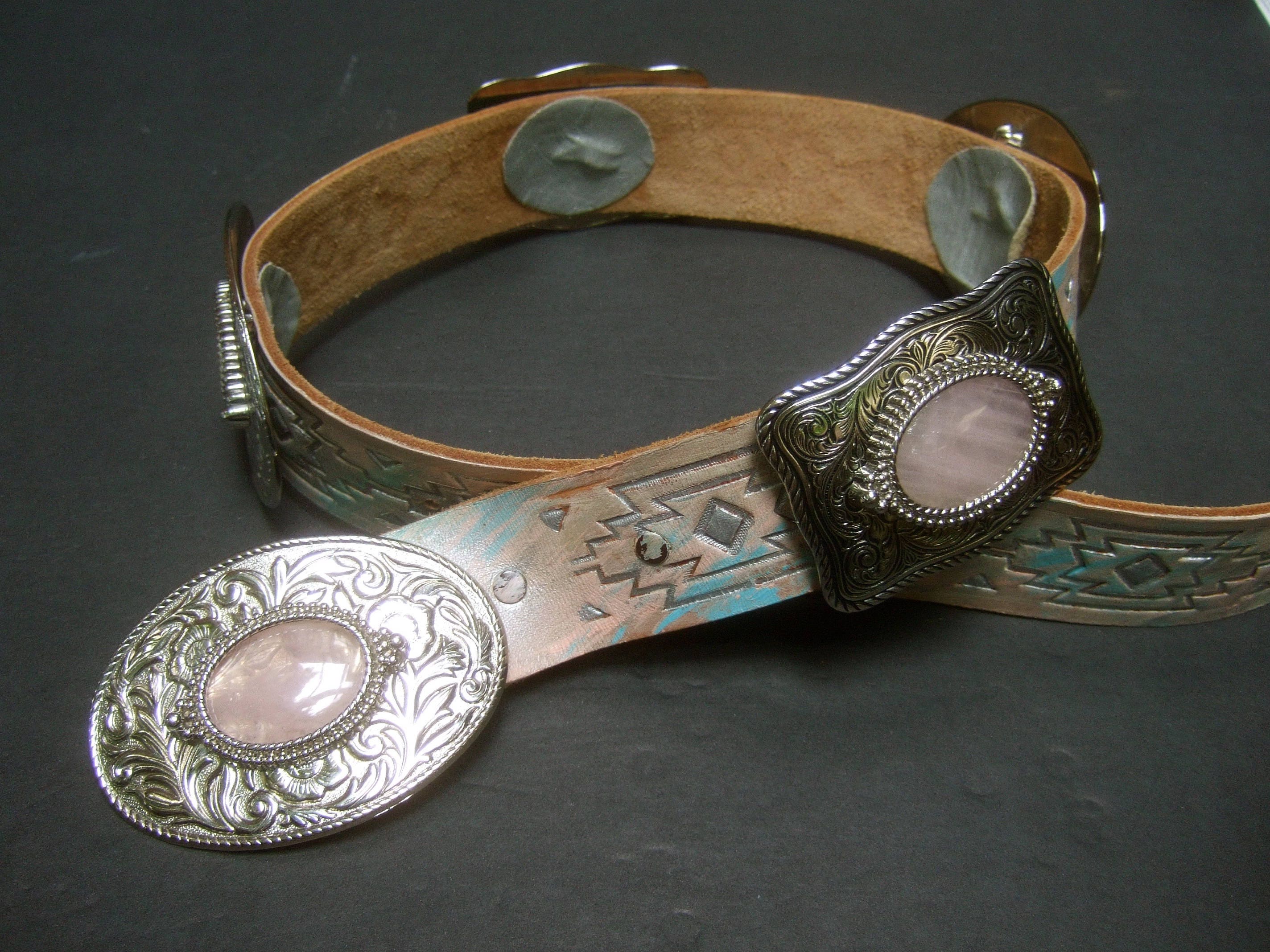 Exotic Pale Pink Agate Tooled Leather Southwestern Belt - Etsy