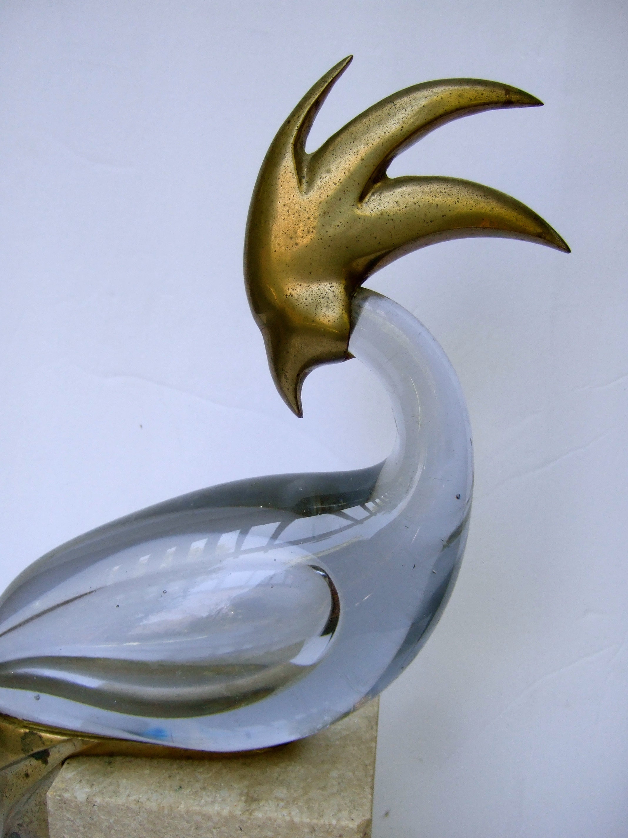 Hollywood Regency Heavy Glass Brass Trim Marble Bird Statue - Etsy