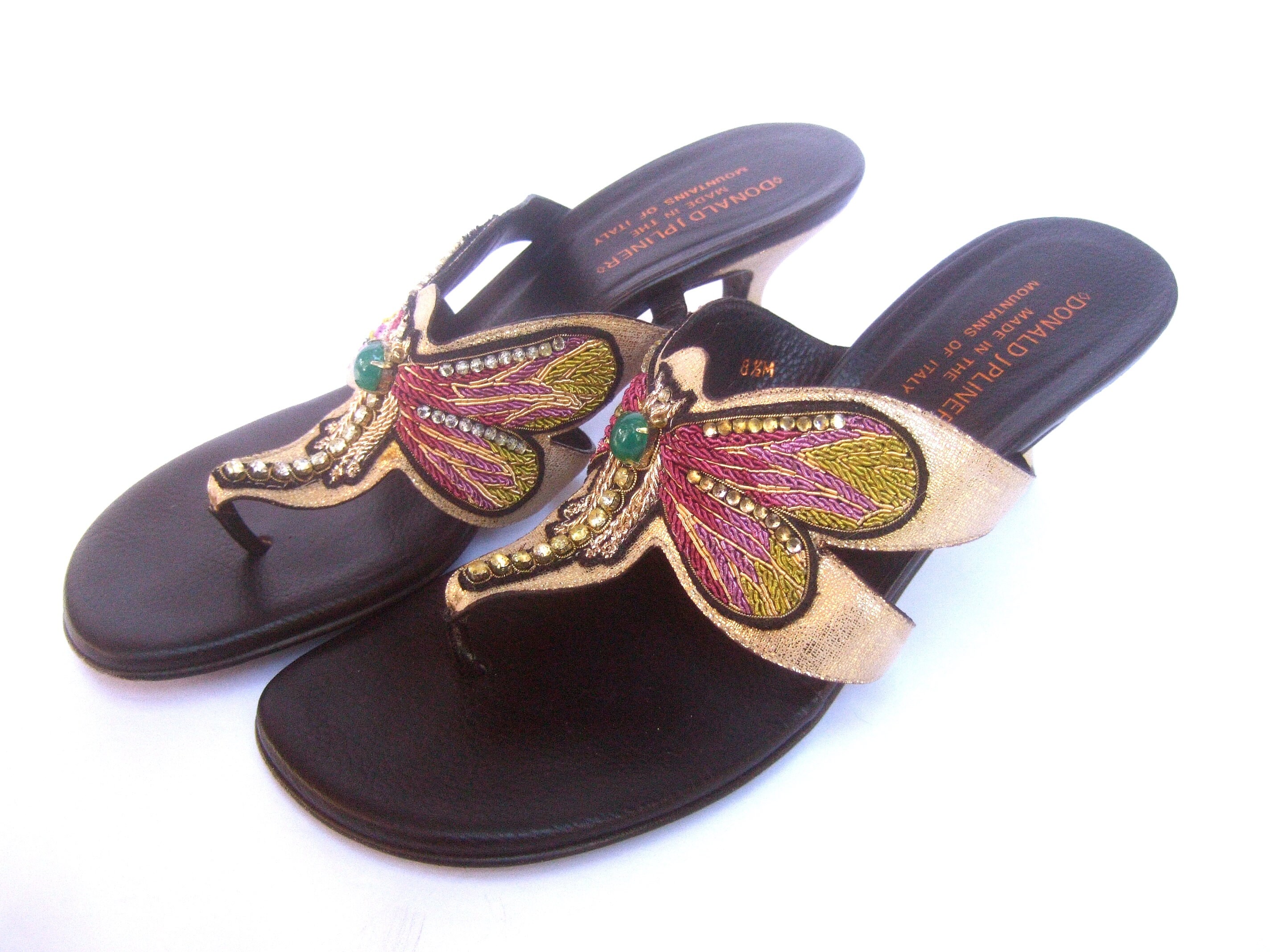 Opulent Italian Jeweled Gold Leather Dragonfly Sandals US Size 8.5 M - Etsy