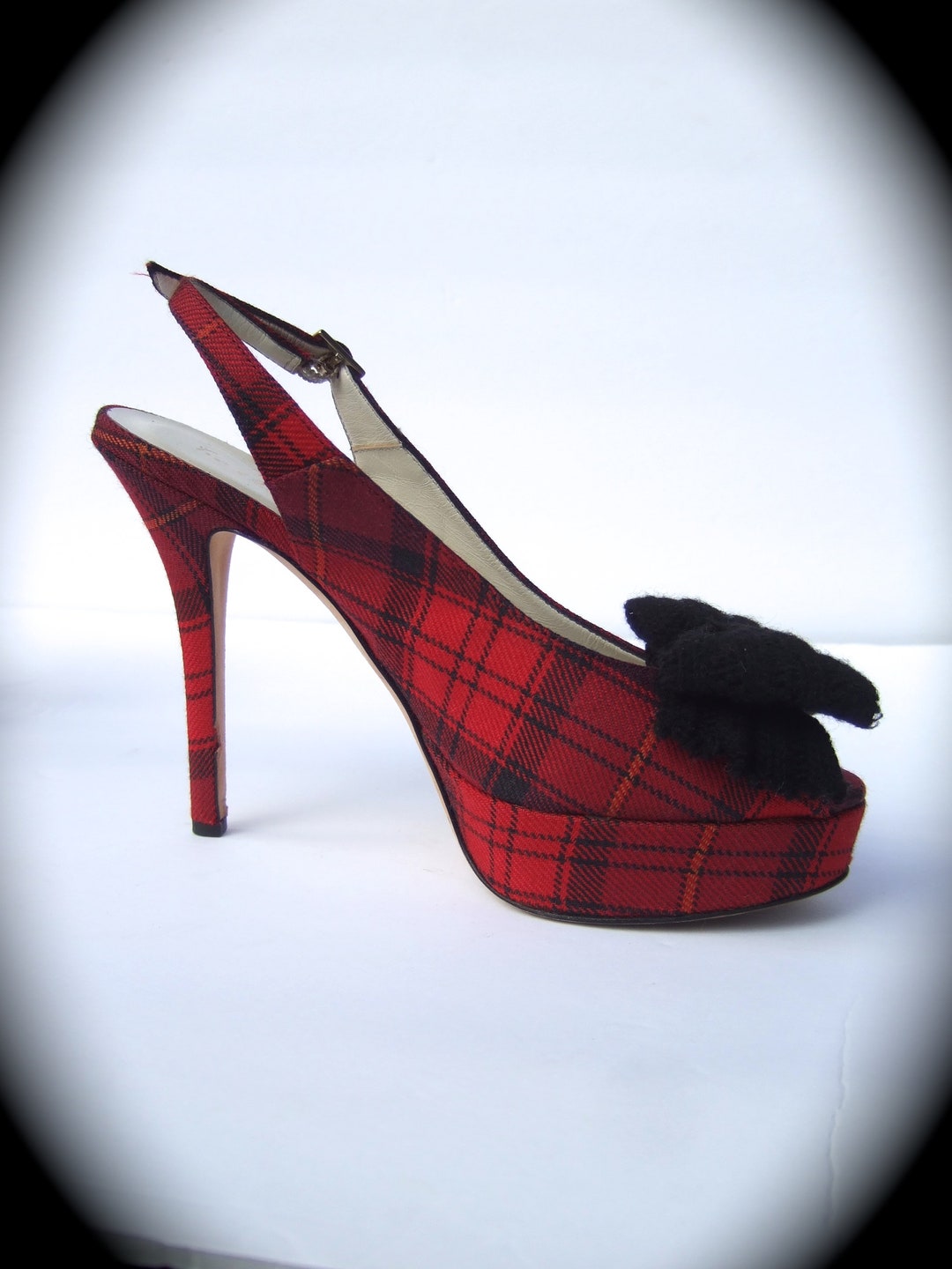 Italian Tartan Wool Plaid Peep Toe Stiletto Pumps Size 37 - Etsy