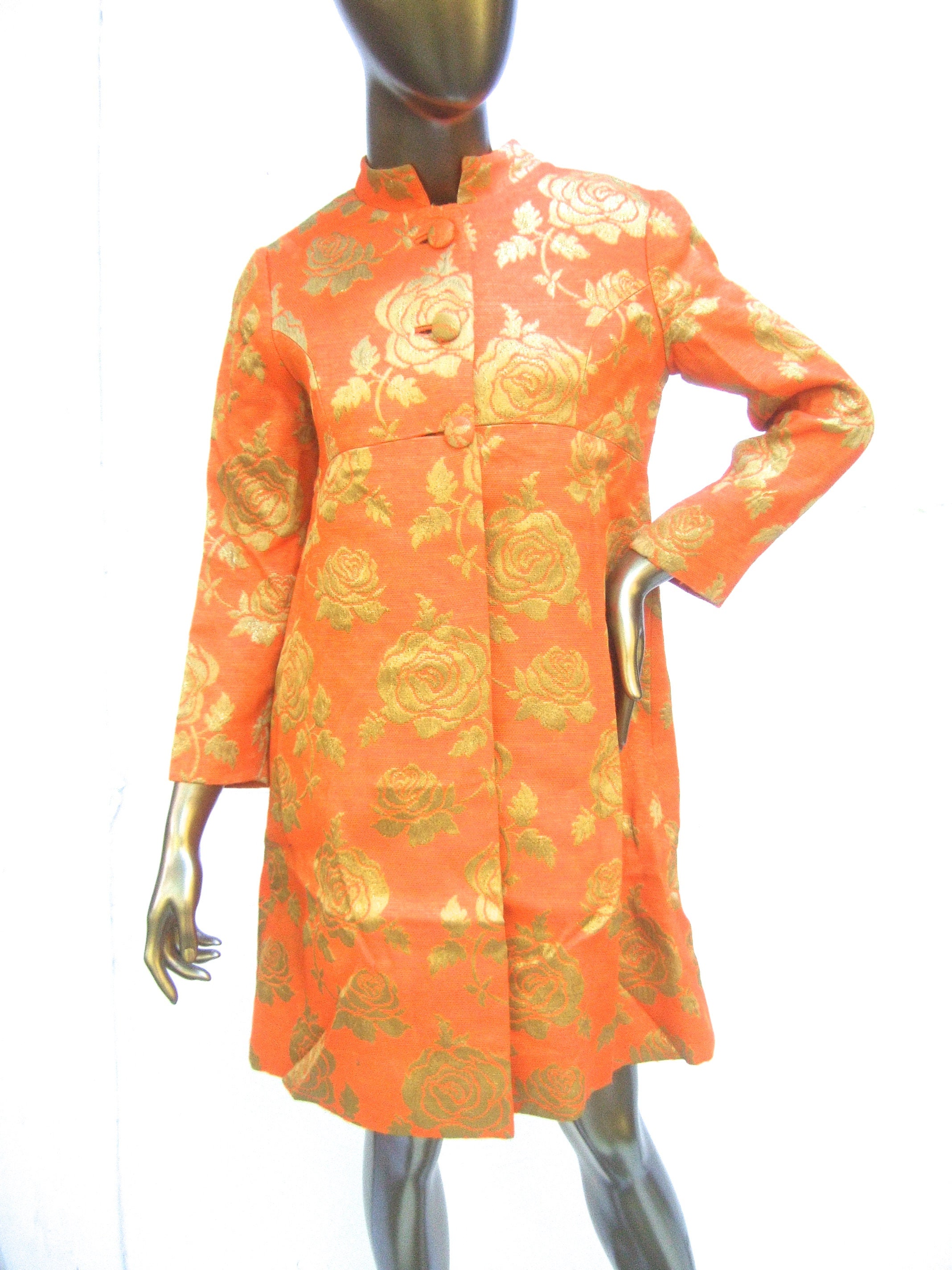 1960s Tangerine Gold Floral Brocade Duster Coat - Etsy