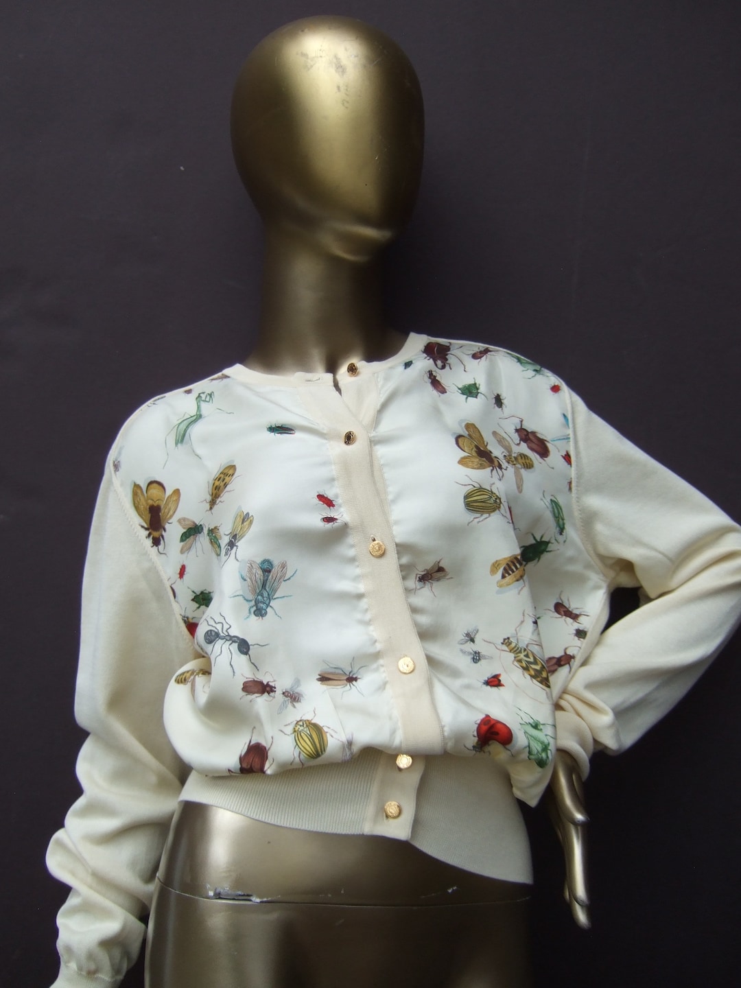 HERMES Paris Silk & Cotton Insect Print Cardigan Size 40 C 1980s - Etsy