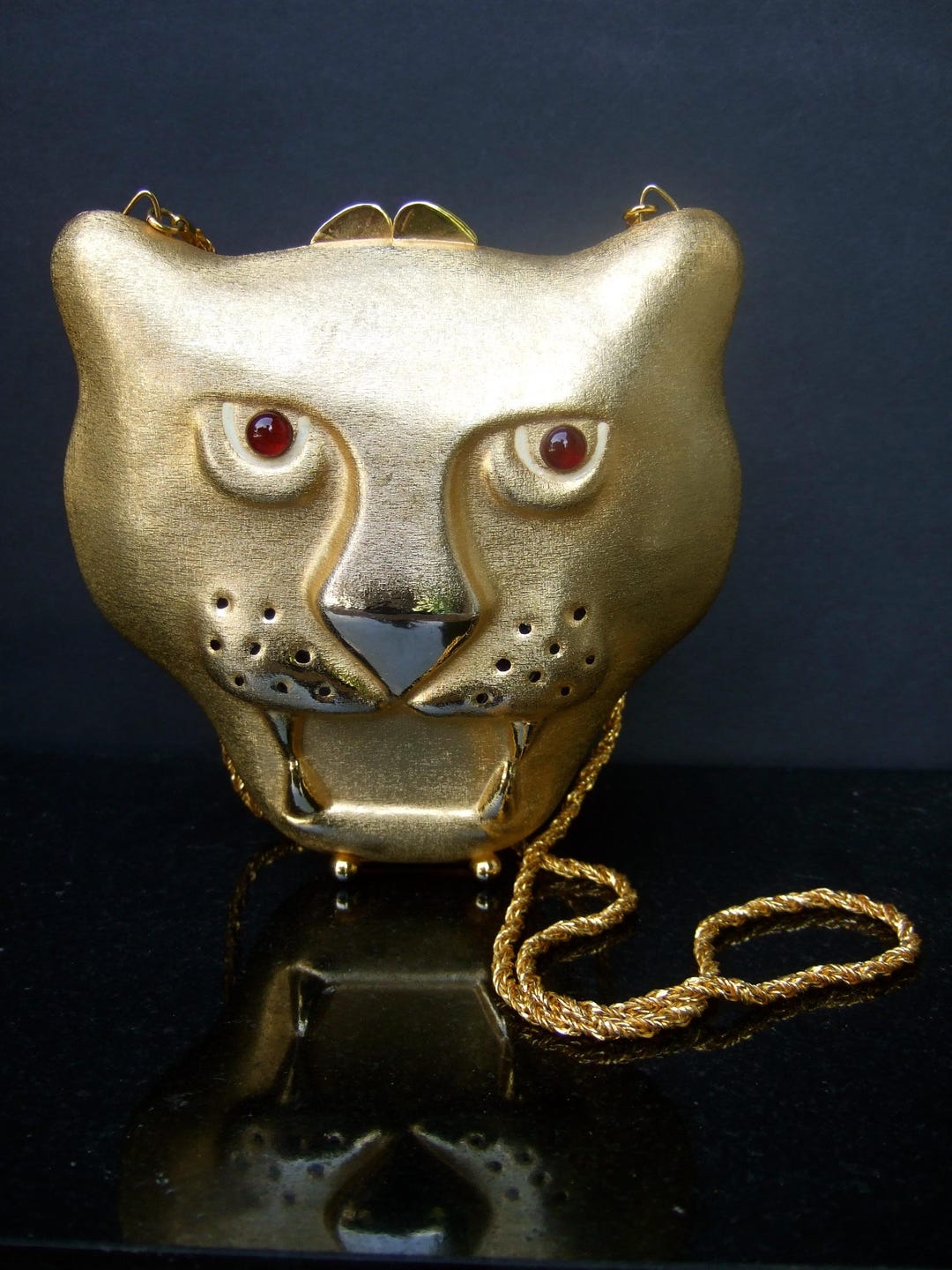 SAKS FIFTH AVENUE Exotic Gilt Metal Italian Panther Evening Bag C 1970s ...