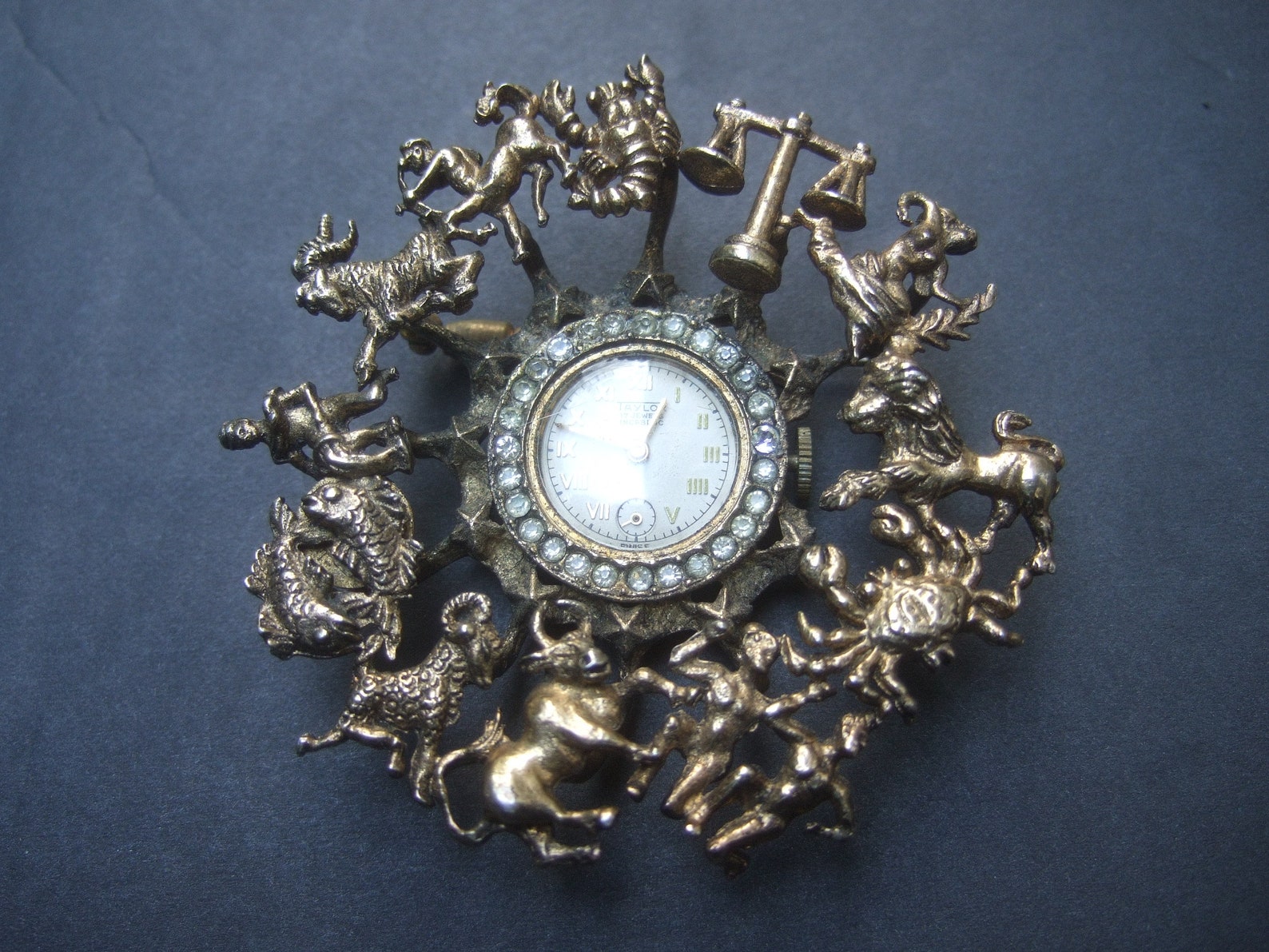 Exquisite Sterling Gilt Vermeil Astrological Clock Brooch | Etsy