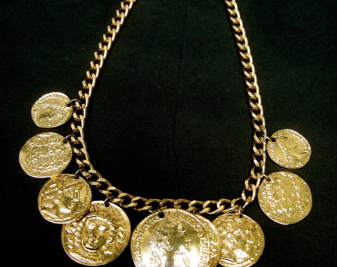 Ornate Dangling Gilt Metal Coin Necklace - Etsy