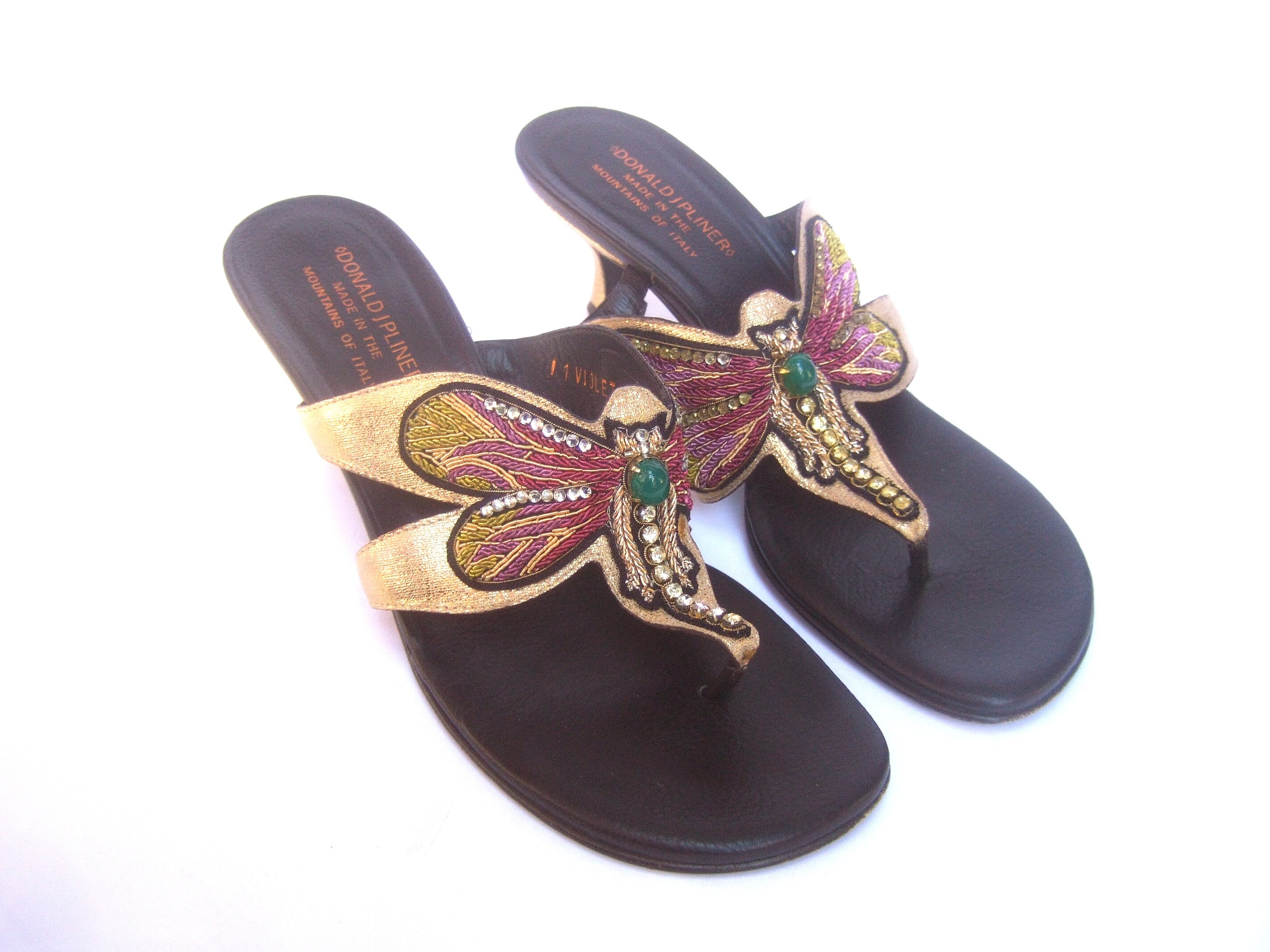 Opulent Italian Jeweled Gold Leather Dragonfly Sandals US Size 8.5 M - Etsy